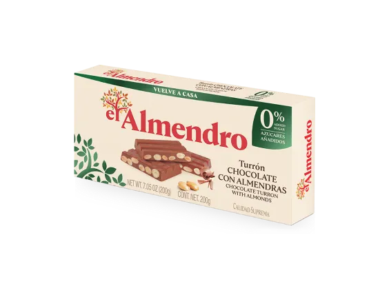 Sugar-Free Chocolate Turron with Almonds - El Almendro